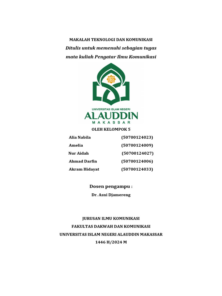 Makalah Pengantar Ilmu Komunikasi Tugs 1 KLP 1 | PDF