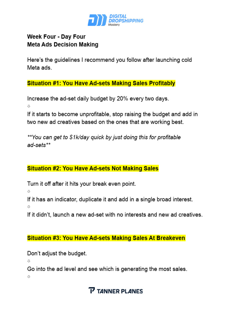 Week Four - Day Four Meta Ads Decision Making | PDF
