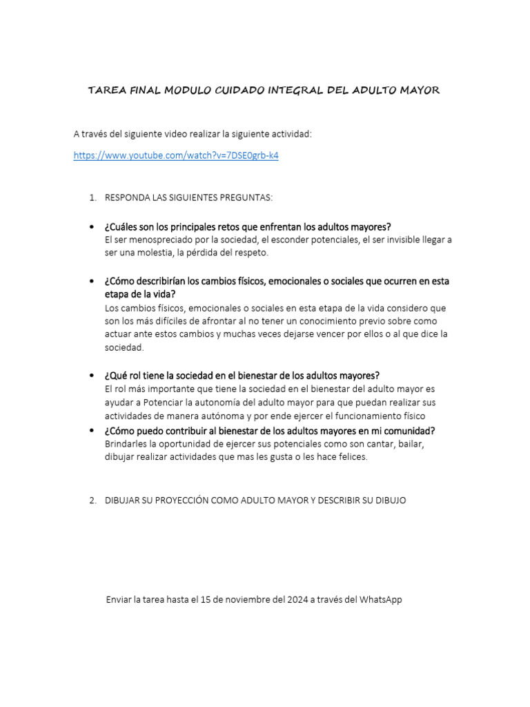 Tarea Final Modulo Cuidado Integral Del Adulto Mayor | PDF