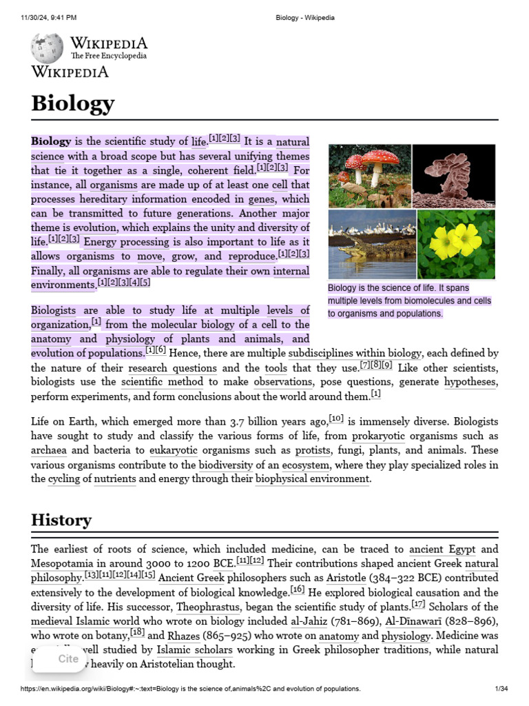 Biology - Wikipedia | PDF | Cellular Respiration | Cell Signaling