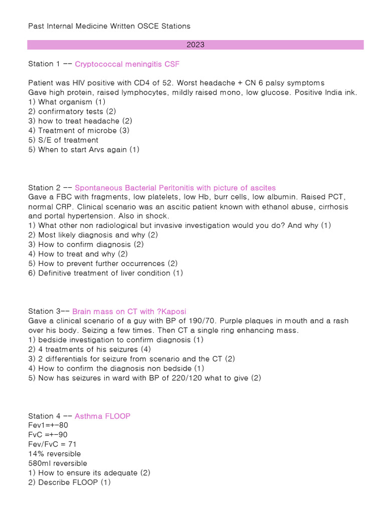 Internal Medicine OSCE Stations Overview | PDF | Human Diseases And ...