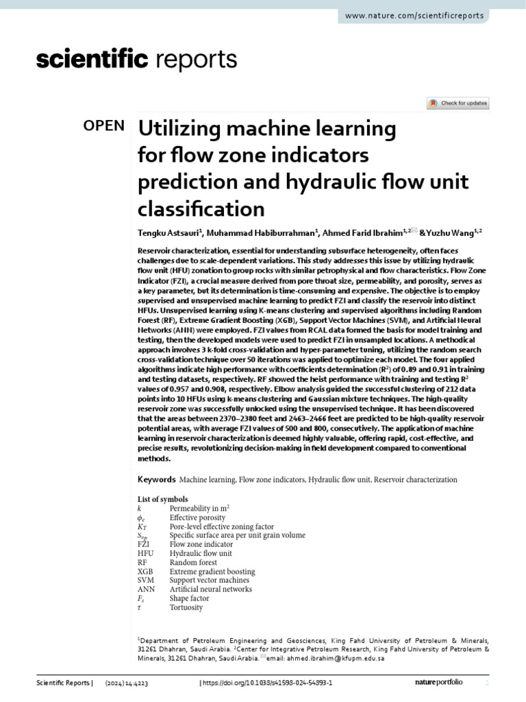 Machine Learning For Flow Zone Indicators | PDF | Machine Learning ...