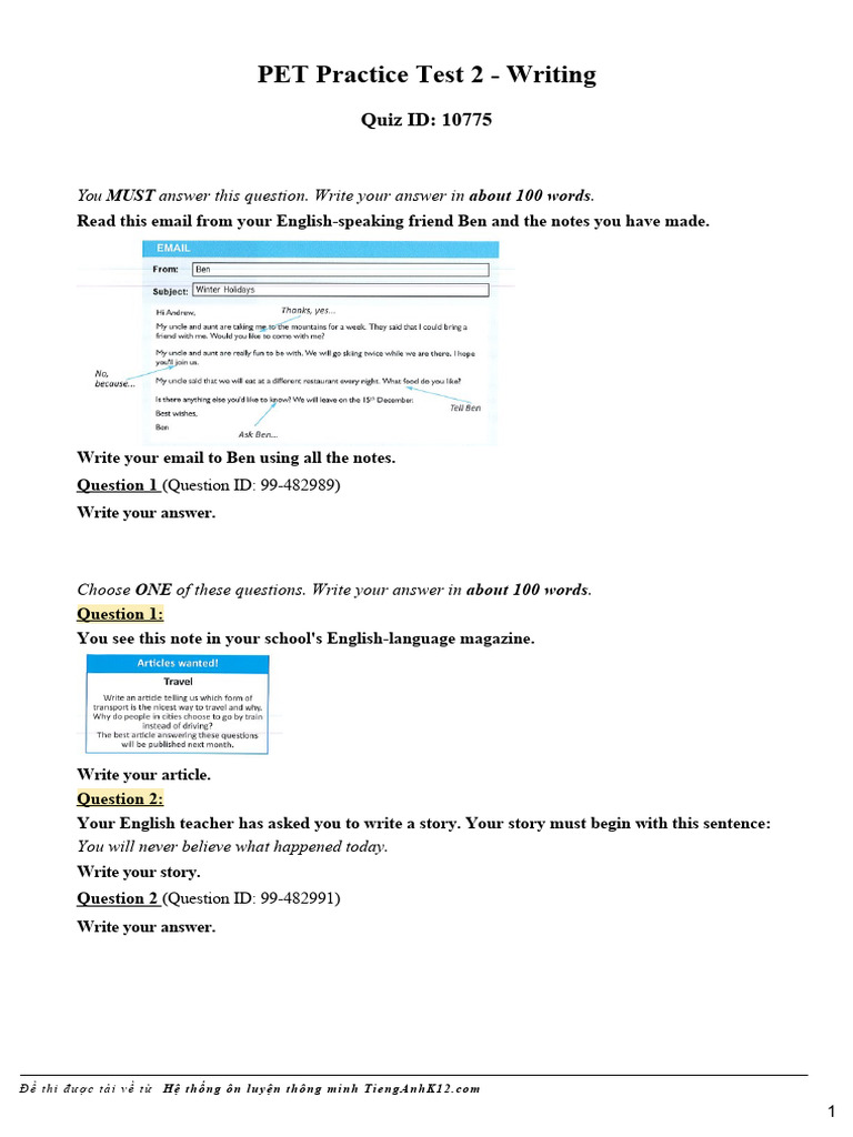 Quiz - 10775 - Pet Practice Test 2 - Writing | PDF