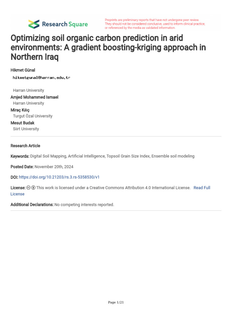 Soil Organic Carbon Prediction by A Machine Learning Approach | PDF | Errors And Residuals ...