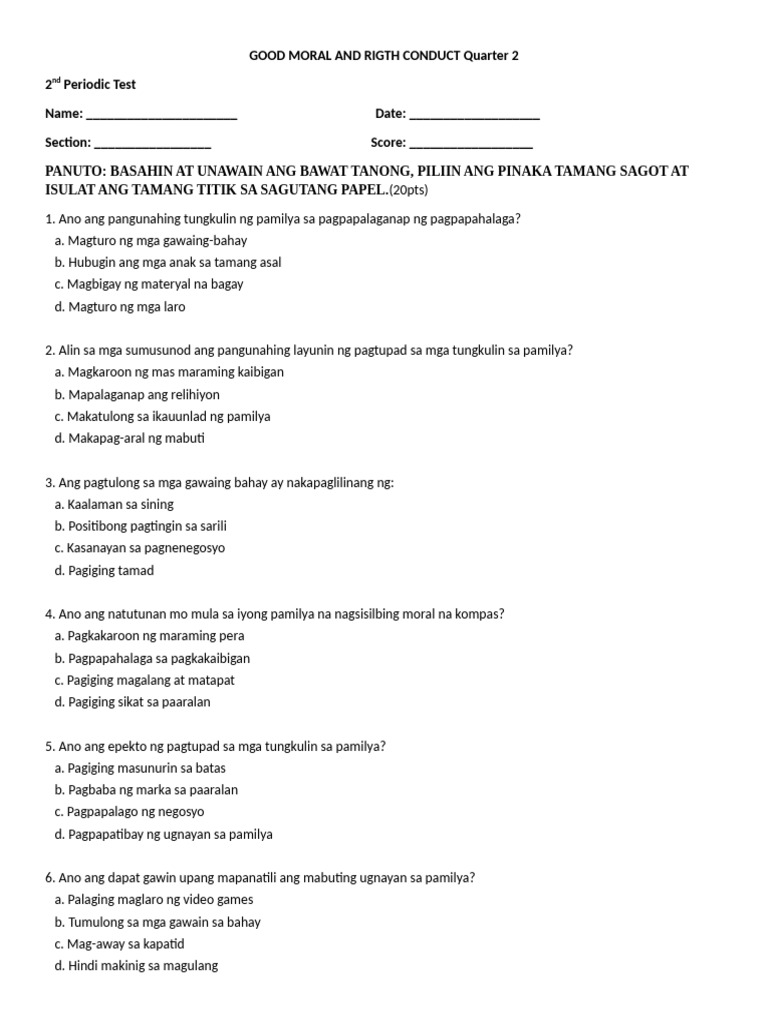 2nd Grading Exam in GMRC | PDF