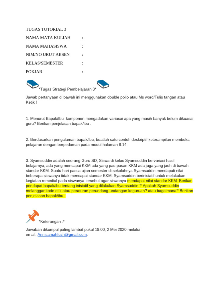 Tugas Tutorial 3 Strategi Pembelajaran | PDF
