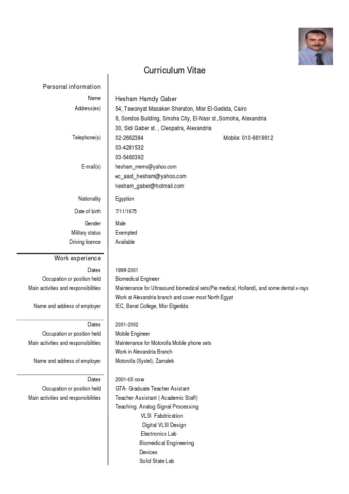 Hesham CV | Download Free PDF | Biomedical Engineering | Electronics