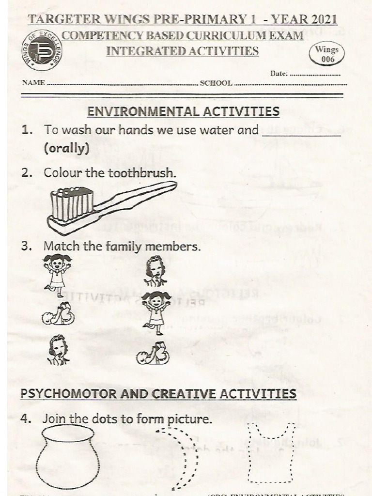 Pre Primary 1 Term 3 Exams Set 2 2021 Teacher - Co .Ke | PDF