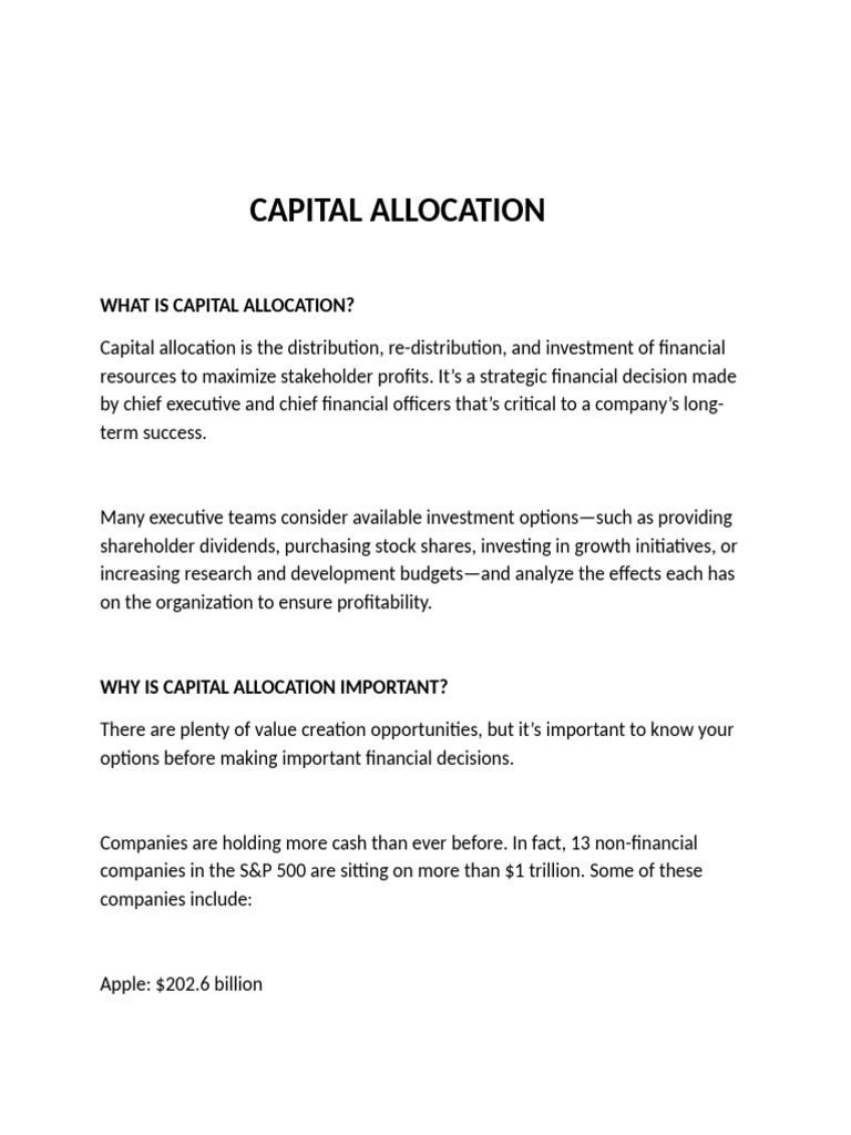 Capital Allocation | PDF | Dividend | Share Repurchase