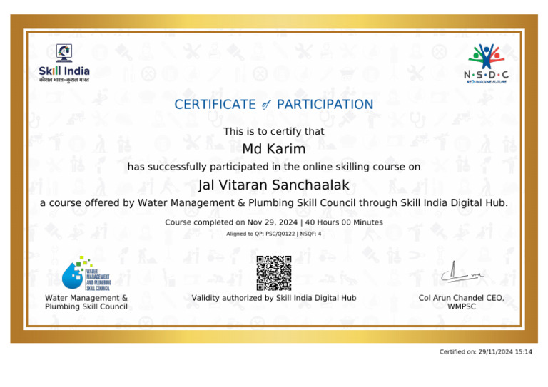 MdKarim Plumbing Certificate | PDF