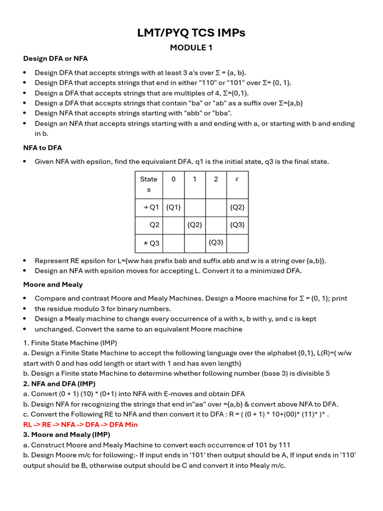 TCS IMPs | PDF | Automata Theory | Syntax (Logic)