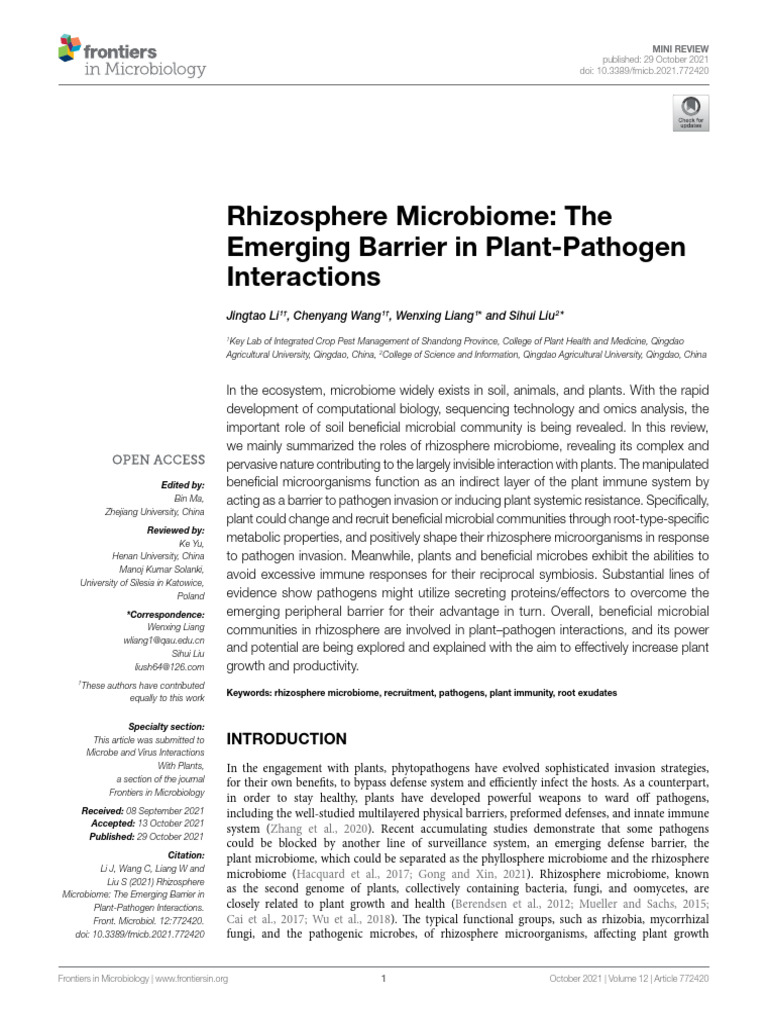 Rhizosphere Microbiome in Plant Defense | PDF | Microorganism | Immune ...