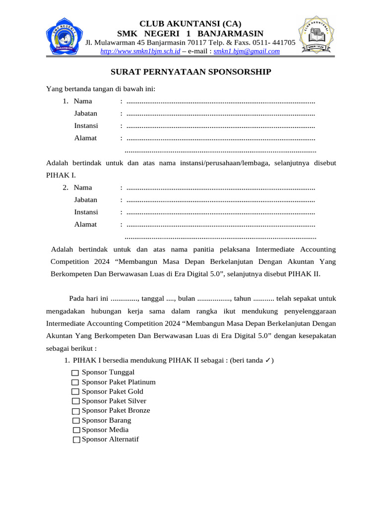 Surat Pernyataan Sponsorship | PDF