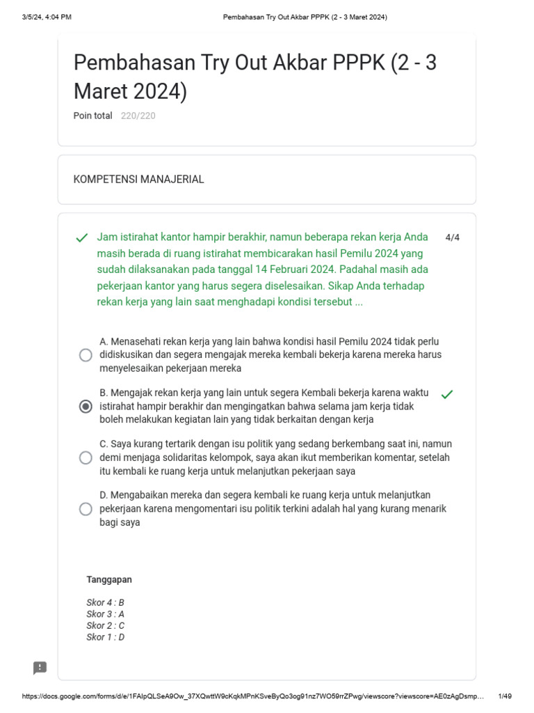 Pembahasan Try Out Akbar PPPK (2 - 3 Maret 2024) | PDF