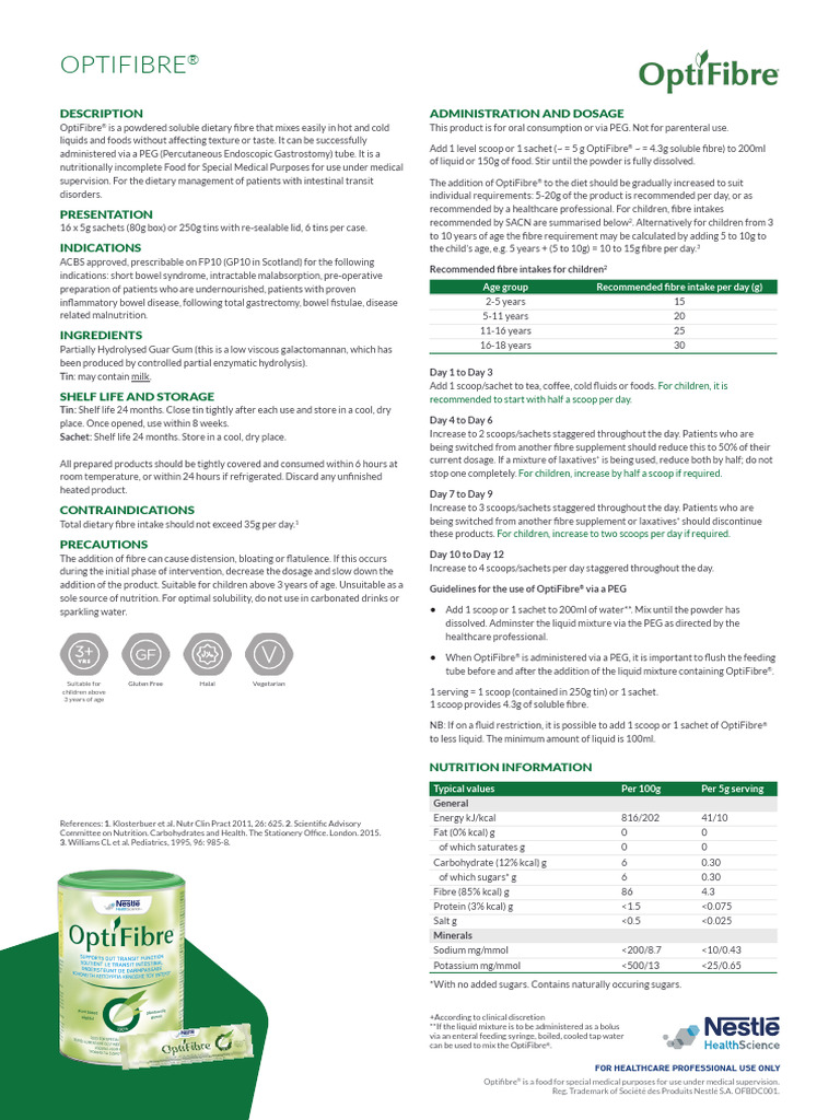 Optifibre Data Card - Nov21 | PDF | Dietary Fiber | Diet & Nutrition