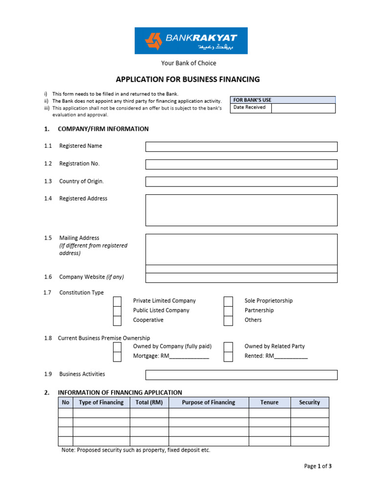Business Financing Application Form (Updated) | PDF | Banks | Business