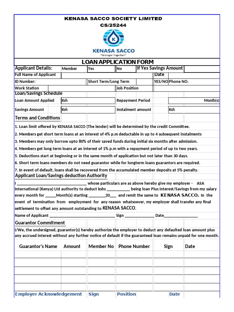 Kenasa Loan Form May 2023 | PDF