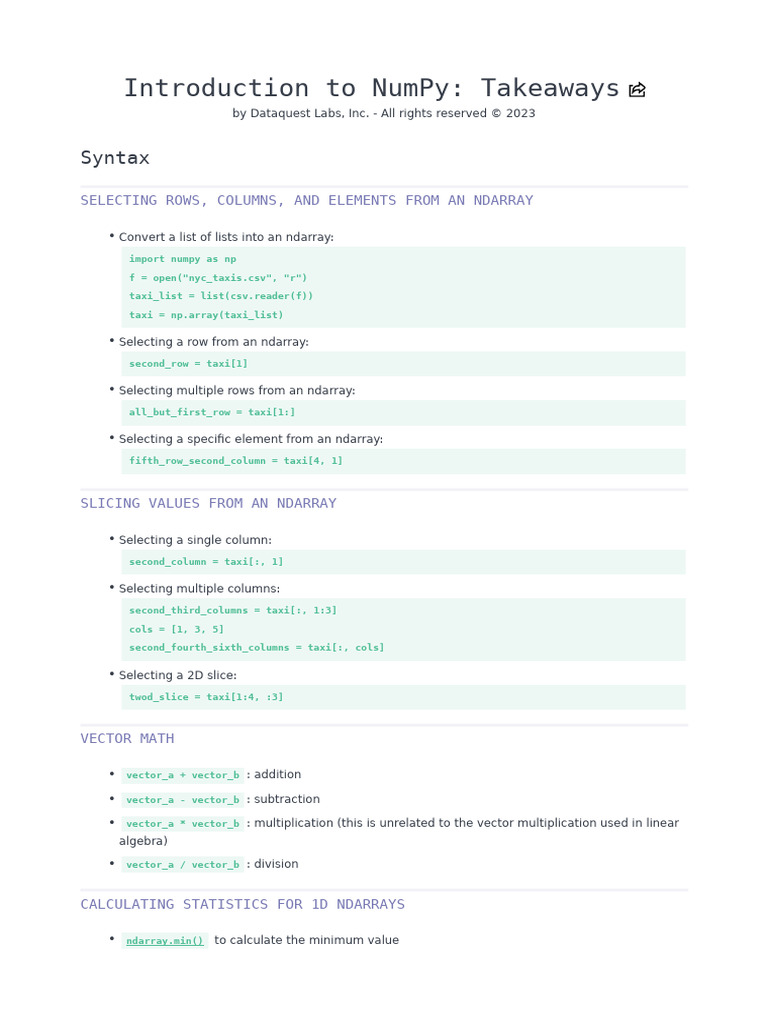 Mission 289 Introduction To Numpy Takeaways | PDF | Computer ...