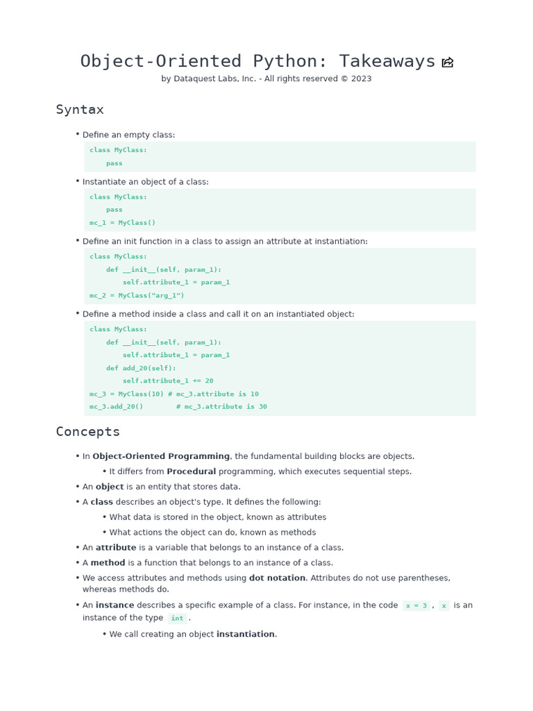 Mission 352 Object Oriented Python Takeaways | PDF