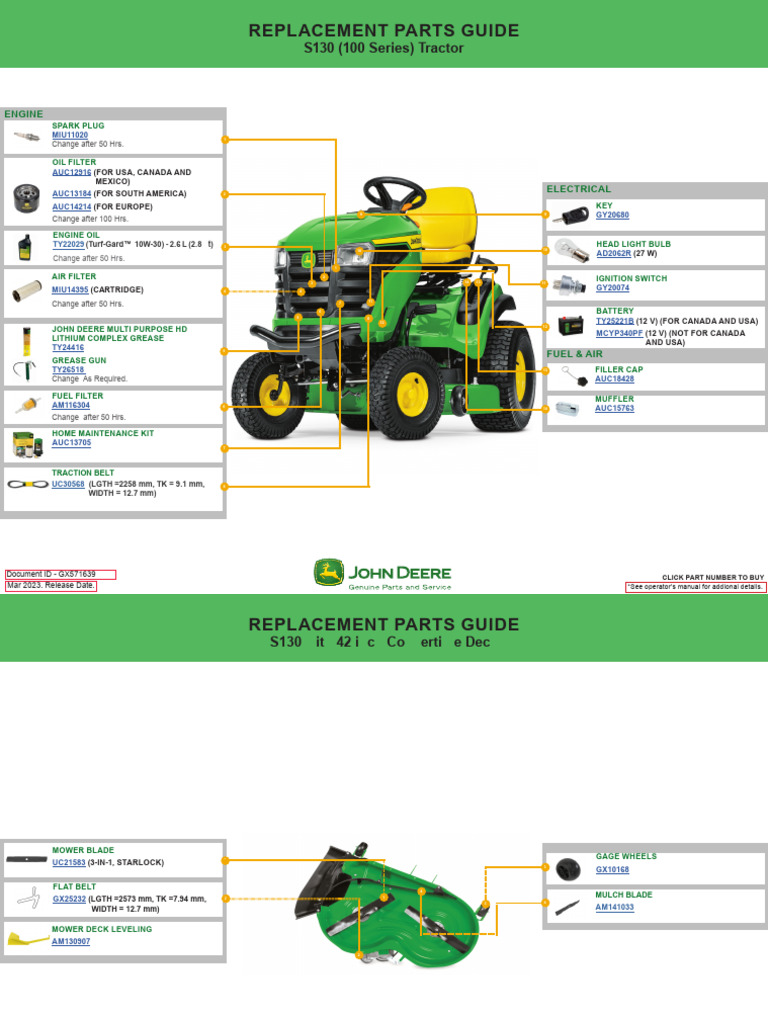S130 With 42 Inch Deck Replacement Parts Guide | PDF | Vehicles ...