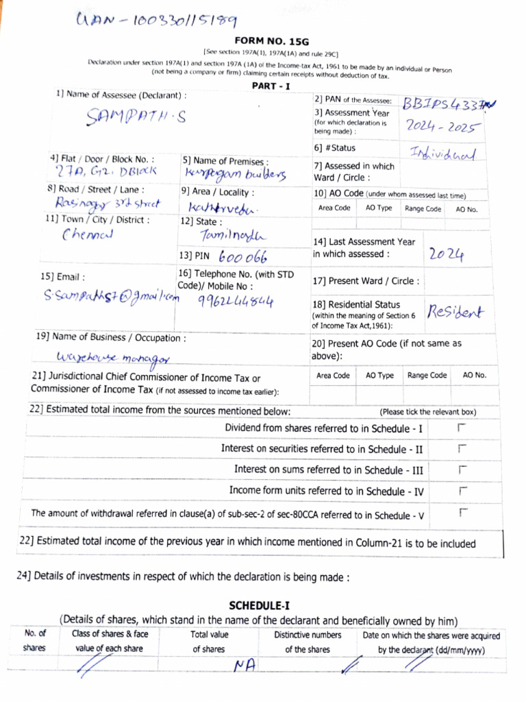 Form 15 G | PDF | Taxation | Income