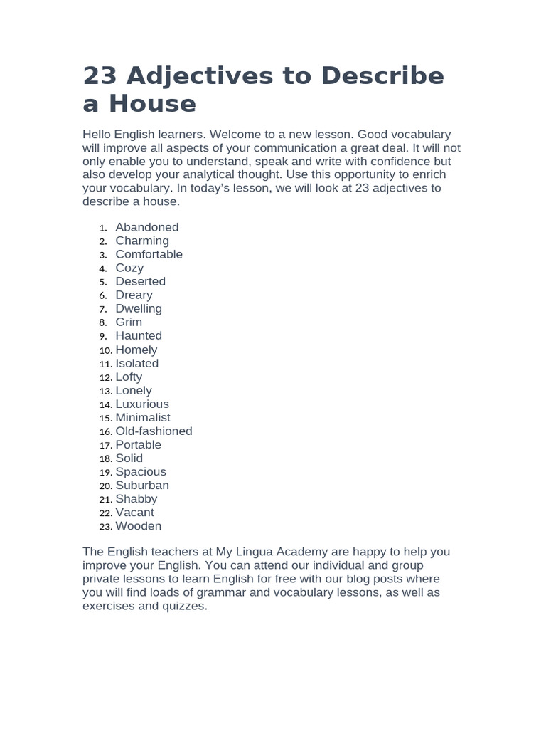 23 Adjectives for Describing Houses | PDF