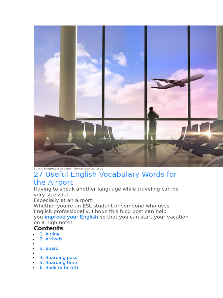 Airport Vocabulary Guide for ESL Learners | PDF | Baggage | Part Of Speech
