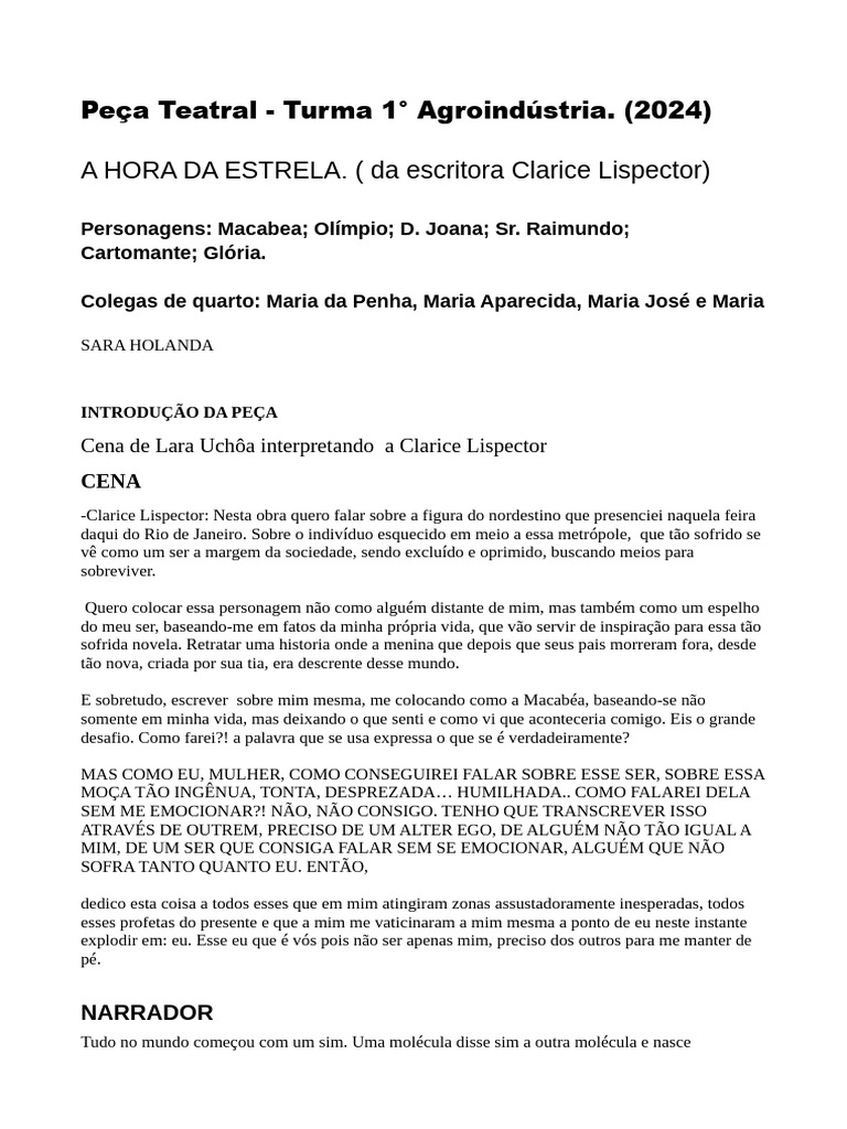 A Hora da Estrela: A Luta de Macabéa | PDF
