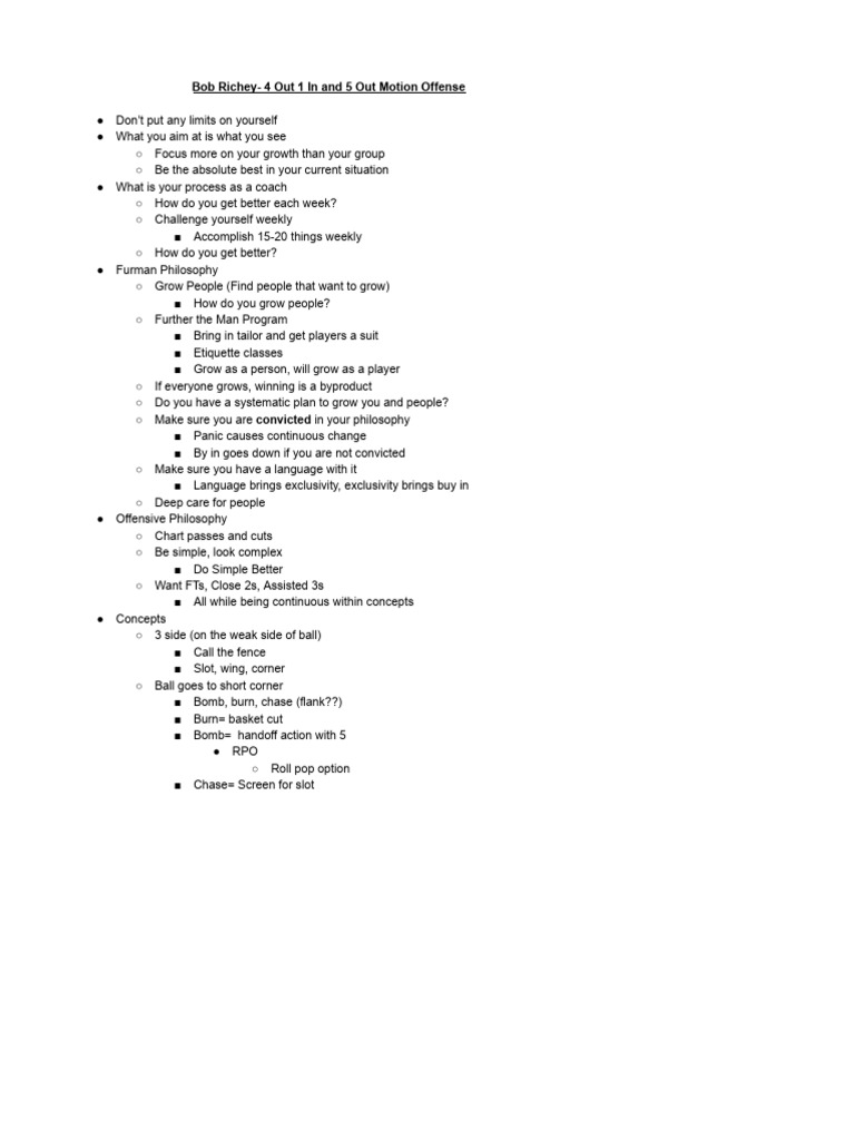 Bob Richey - 4 Out 1 in and 5 Out Motion Offense | PDF