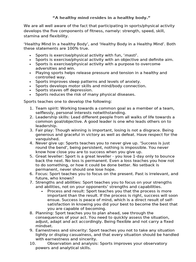 A Healthy Mind Resides in A Healthy Body | PDF | Mind | Disciplines