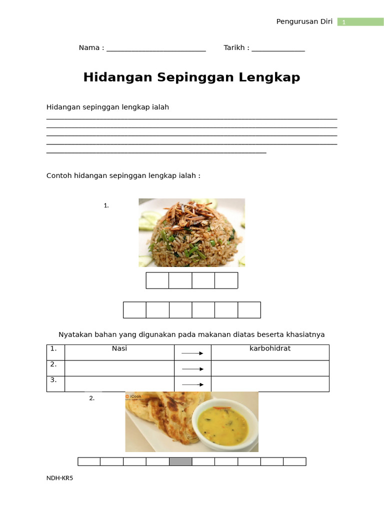 Latihan Hidangan Sepinggan Lengkap | PDF
