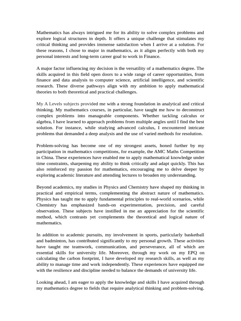 Personal Statement 1 | PDF | Mathematics | Analysis