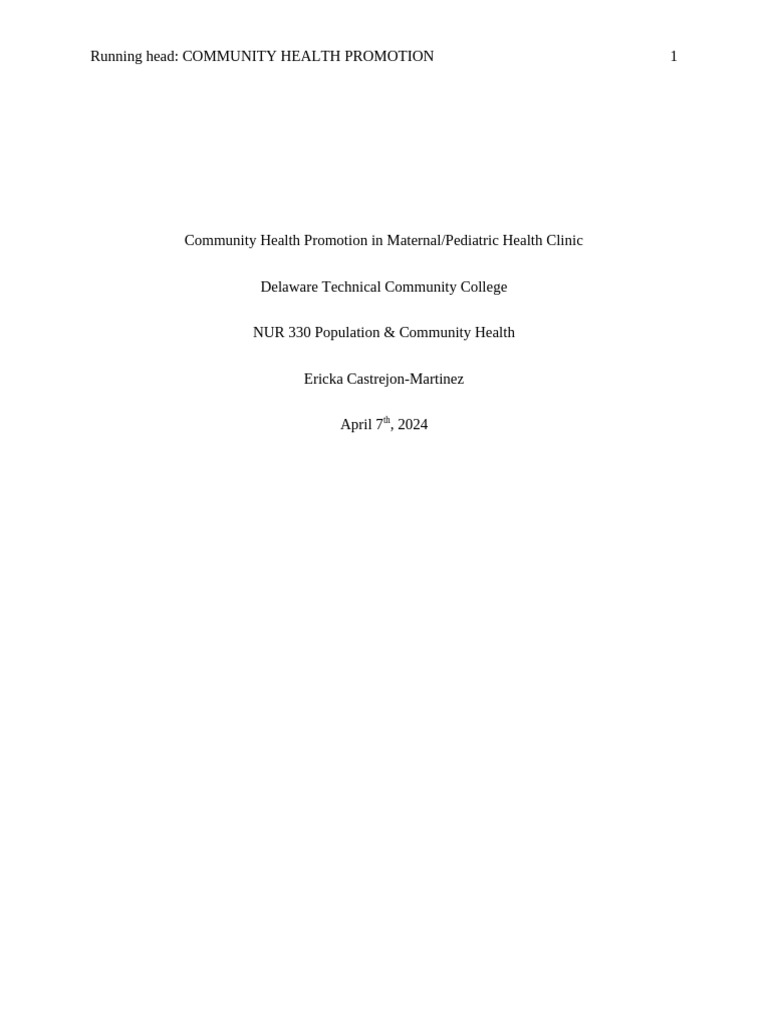 330 Community Health Final Paper | PDF | Health Care | Nursing