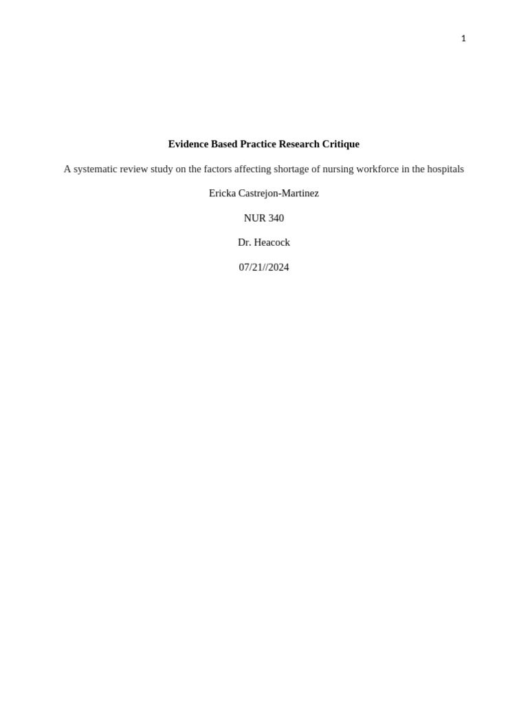 Evidende Based Practice Paper | PDF | Nursing | Systematic Review