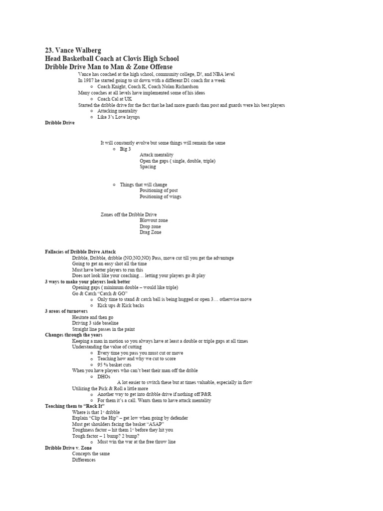 Vance Walberg - Dribble Drive Man To Man & Zone Offense | PDF | Indoor ...