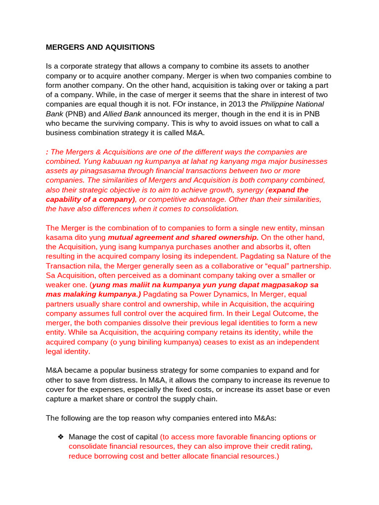 Merger and Its Understanding | PDF | Mergers And Acquisitions ...