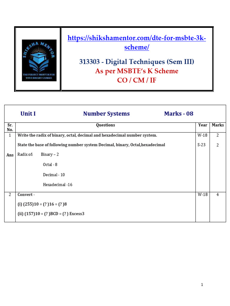 Unit 1 DTE | PDF | Binary Coded Decimal | Ascii
