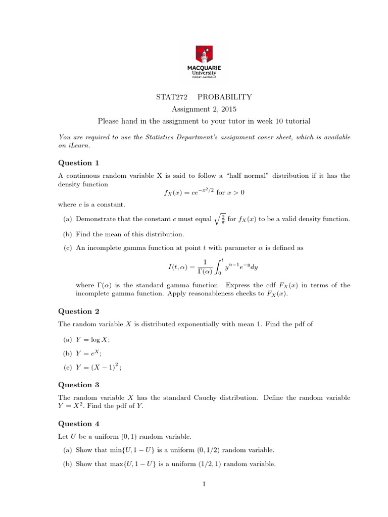 STAT272 | PDF | Probability Density Function | Random Variable