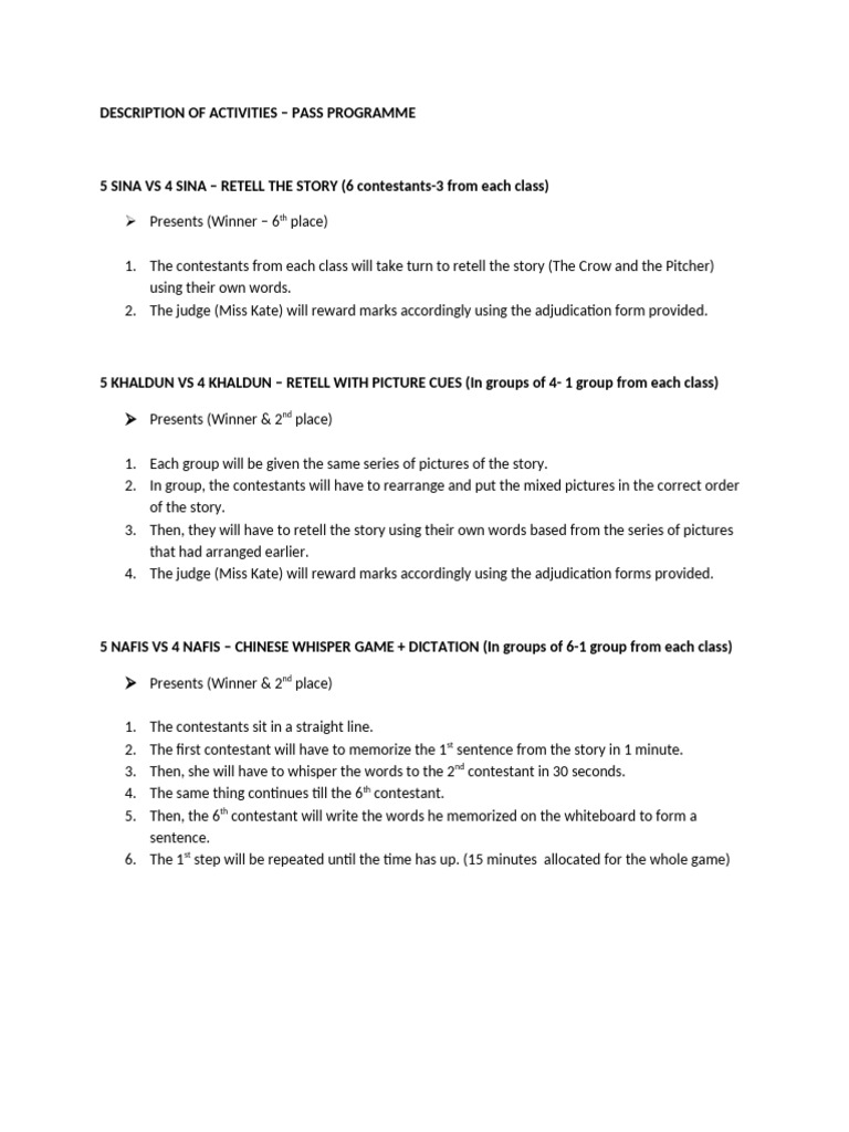 Description of Activities - Pass | PDF
