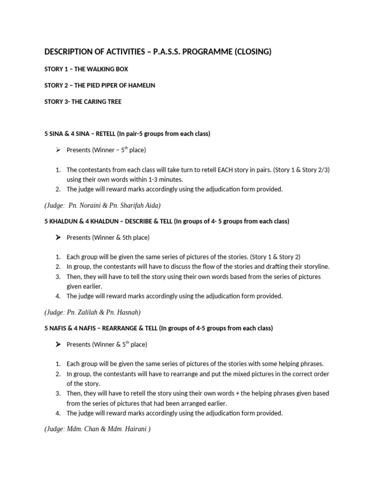 Description of Activities - Pass (Closing) | PDF