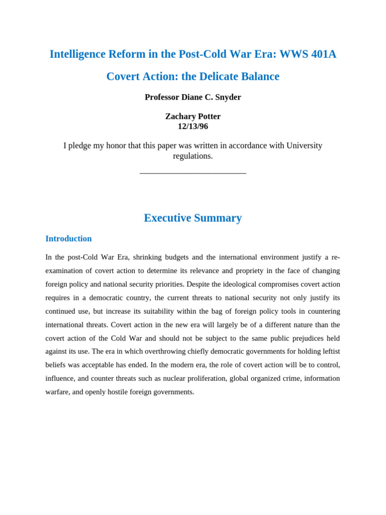 Intelligence Reform in The Post-Cold War Era | PDF | Central ...