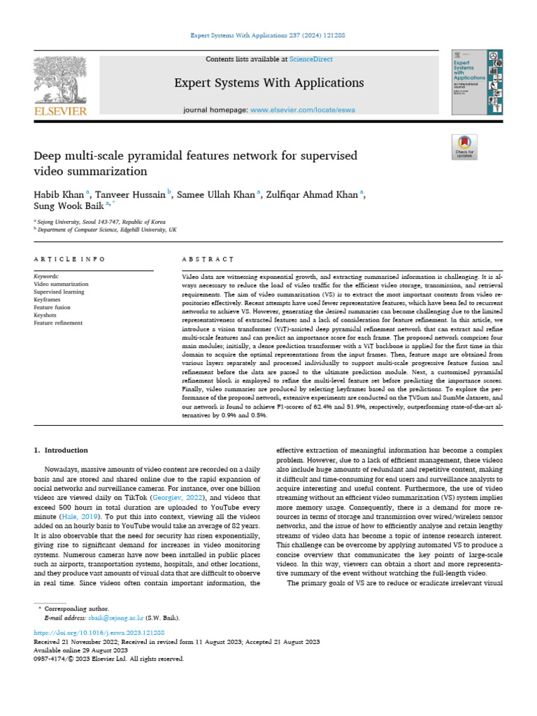 Deep Multi-Scale Pyramidal Features Network For Supervised Video Summarization | PDF ...