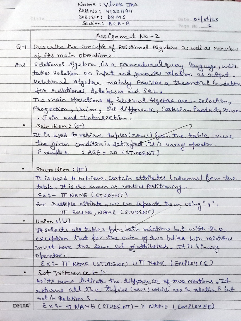 Vivek Jha - DBMS - Assignment-2 | PDF