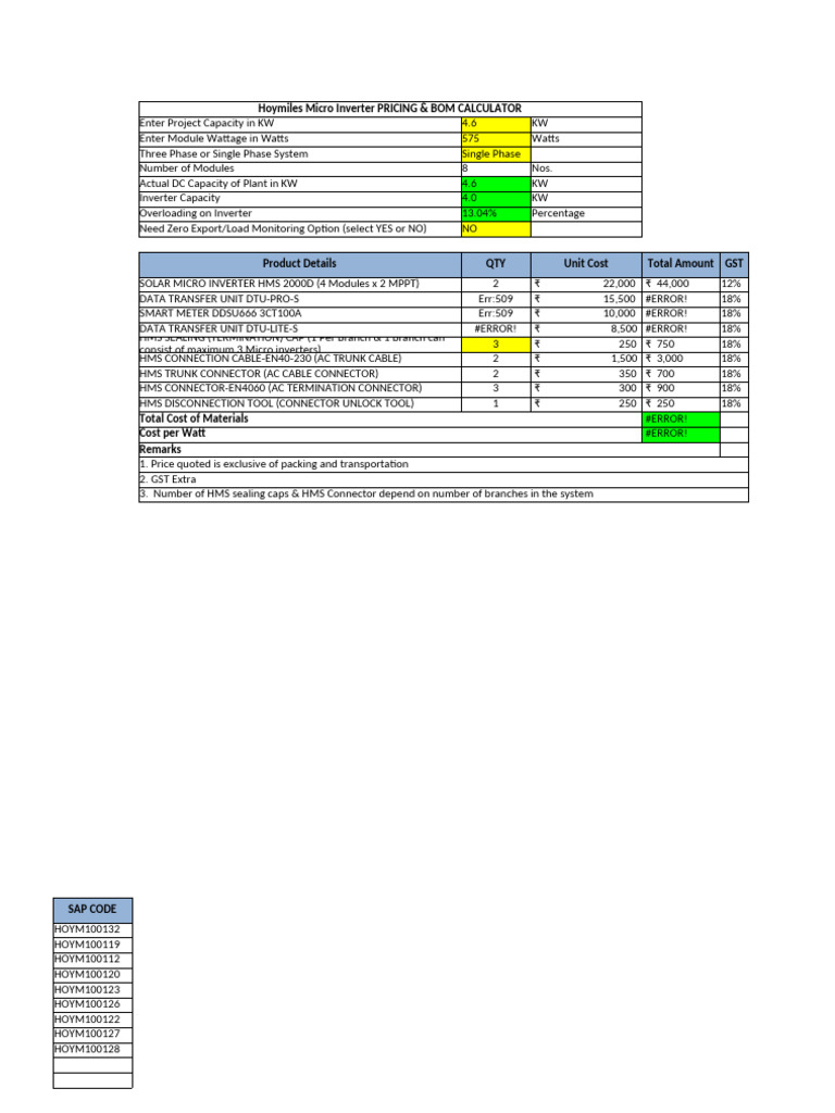 Hoymiles Pricing and BOM Calculator 2000D&DW | PDF | Solar Panel ...