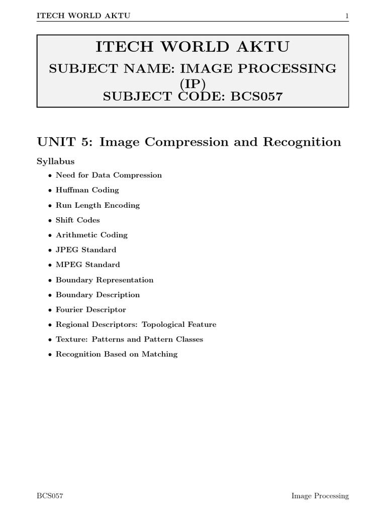 Ip Unit 5 One Shot | PDF | Data Compression | Signal Processing Ip Unit 5 One Shot | PDF | Data Compression | Signal Processing