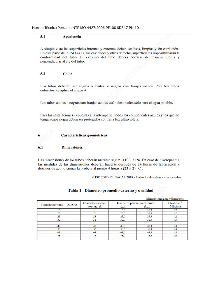 Norma Técnica Peruana NTP ISO 4427 | PDF