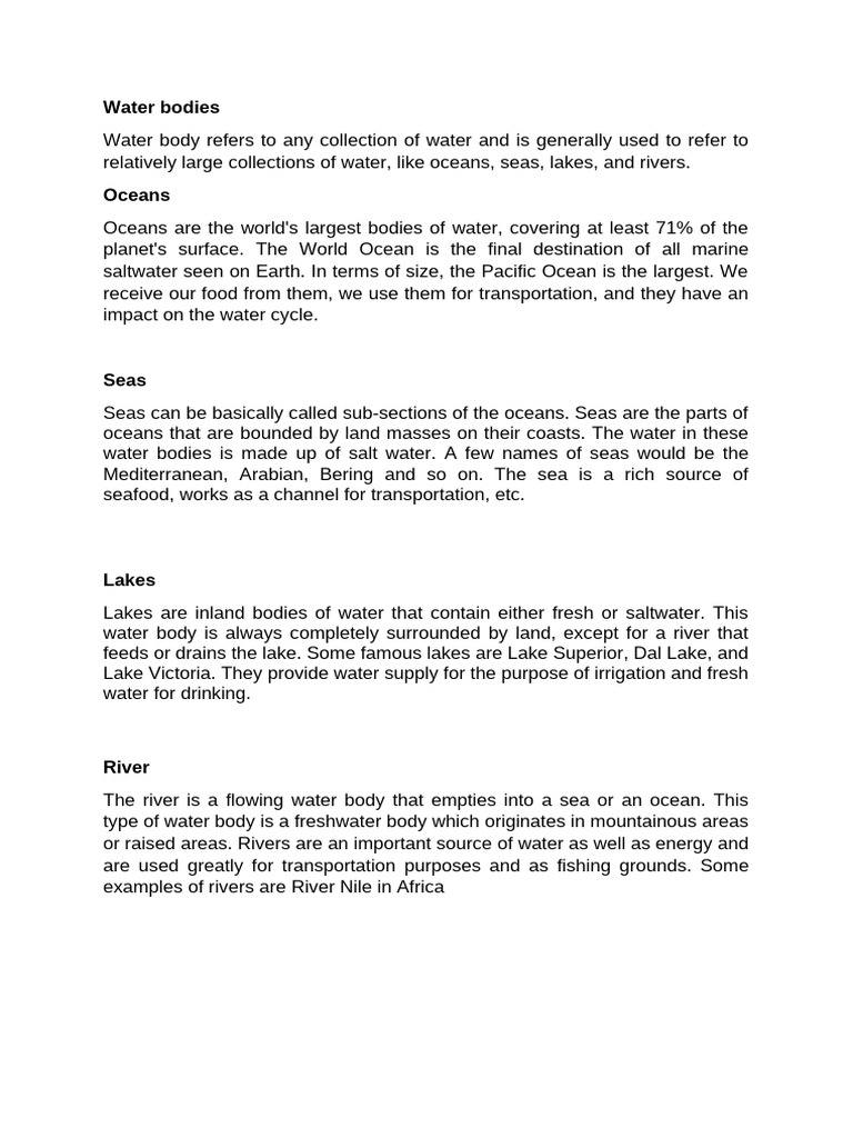 Overview of Major Water Bodies | PDF