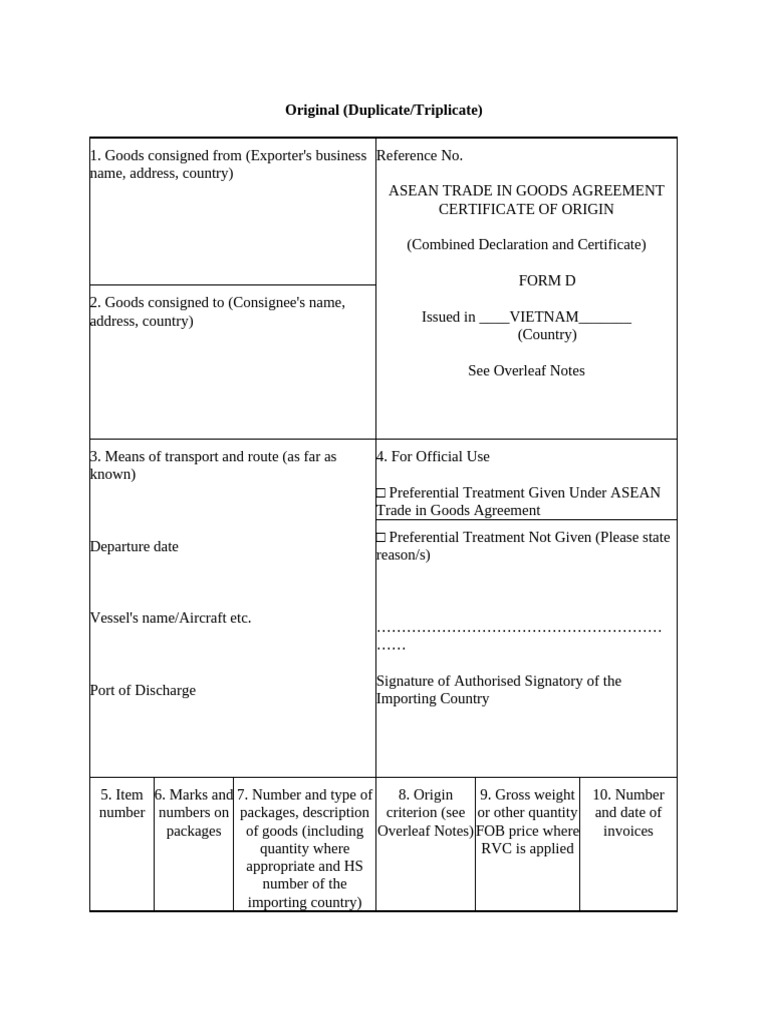 Mau CO Mau D Thong Tu 10 2022 TT BCT | PDF | Business