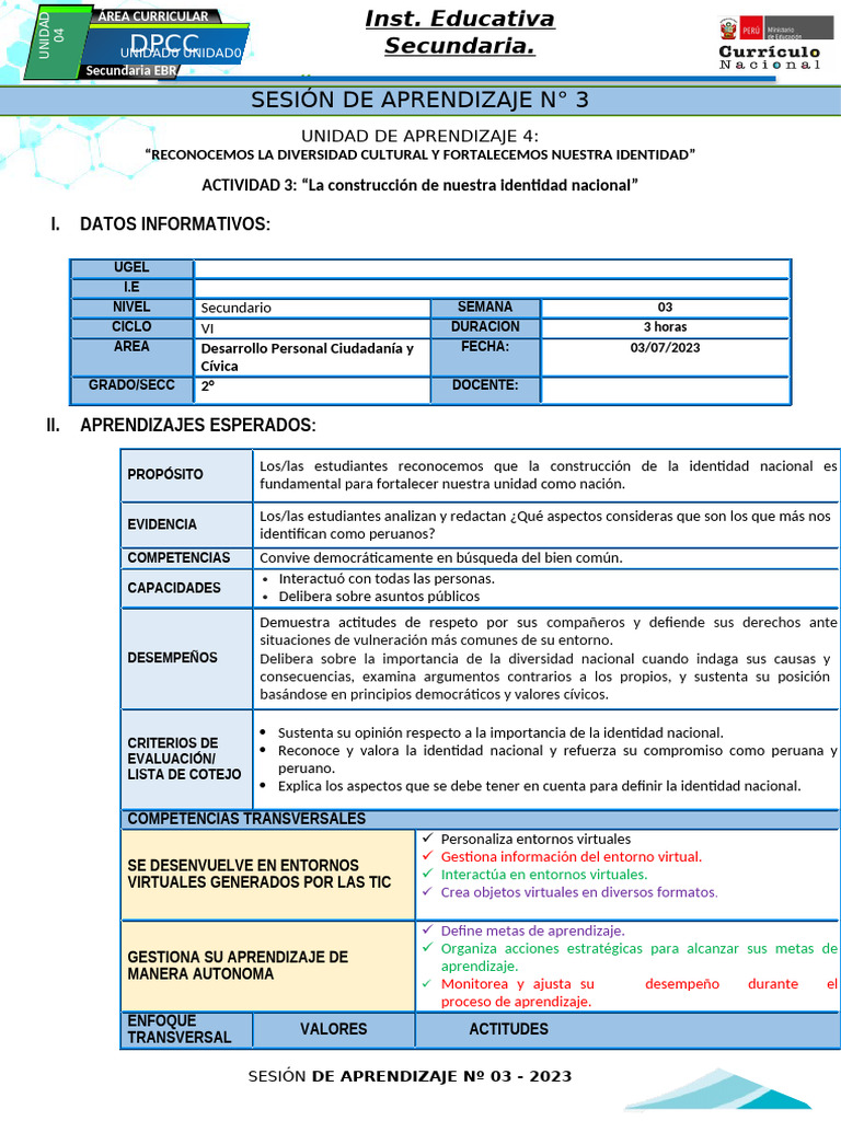 2º DPCC - Ses 3 Uni 4 - Sem 03 | PDF | Evaluación | Aprendizaje