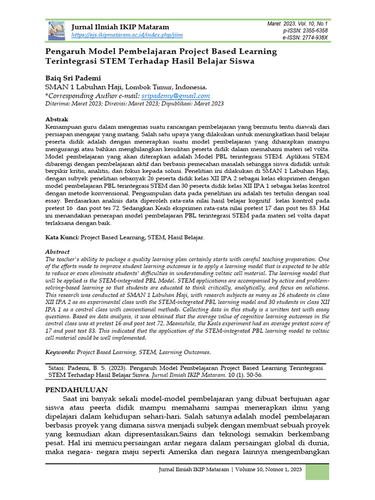 Model PJBL Terintegrasi Stem | PDF
